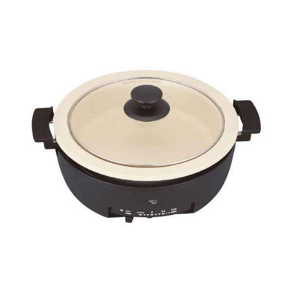 料理の食材やだしの色が映える土鍋風なべ、直火OK で下ごしらえにも便利。●サイズ／W40×D32.5×19cm●重量／4.3kg●消費電力／1300W●電源コード長さ／2.5m