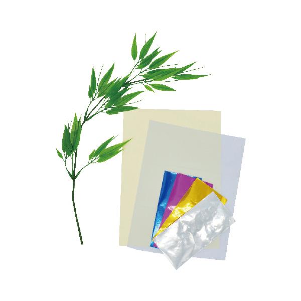 銀紙やおはな紙も入った七夕笹の工作セット。●内容／笹、パステル造形紙、おはな紙：各1、銀色紙4色●サイズ／完成時：約全長55cm