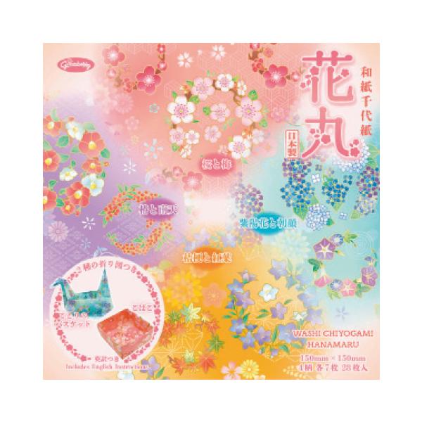 日本の伝統的な柄の千代紙和紙●内容／4種28枚、折り図●サイズ／15cm角●坪量／70g/平方メートル●紙厚／約0.12mm