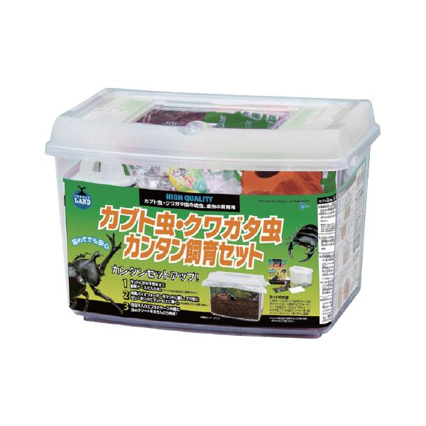 ビギナーにおすすめ!昆虫飼育に必要な用品がそろったオールインワンのセット●内容／プラケース、マット、エサ入れ、消臭バイオウォーター、虫よけシート、昆虫ゼリー●サイズ／約305×198×207mm