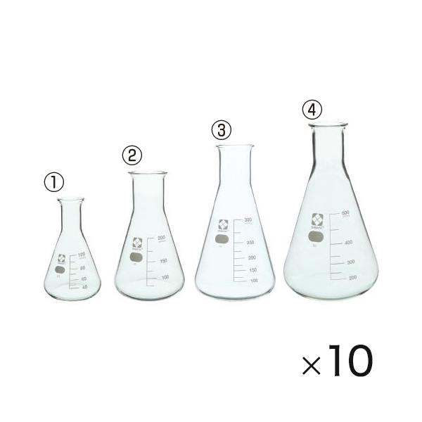 ●材質／ホウケイ酸ガラス●適合ゴム栓／（1）6号（2）〜（4）11号●1目盛／（1）10ml、（2）（3）25ml、（4）50ml●内箱入数／10