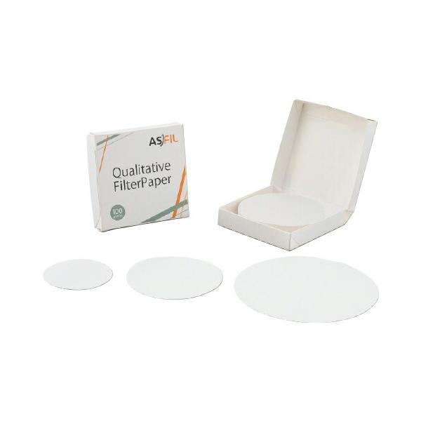 ろ過速度は中速。中位の大きさの沈殿用。●メーカー名／アズワン●入数／100枚●重量／80±4g/平方m●材質／セルロース●灰分含有率／0.15%●ろ過速度／35〜70s●最大孔径／15〜20μm●JIS規格JISP3801／2種相当