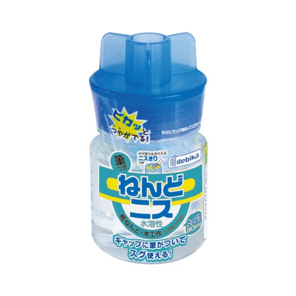 紙ねんど・紙・一般工芸に適しています。●サイズ／直径52×H95mm●容量／80ml●材質／ニス：合成樹脂、有機溶剤、水、容器：PVC、ニス切り：PE、キャップ：PP、外装フィルム：PS