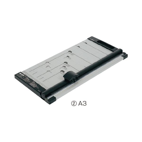 手軽な大きさで軽量・簡単裁断。盤面には見やすいガイド目盛り付！裁断枚数 約10枚●サイズ／（1）W265×D388×H59mm、（2）W265×D540×H59mm●重量／（1）1，100g、（2）1，600g●裁断幅／（1）310mm、（...