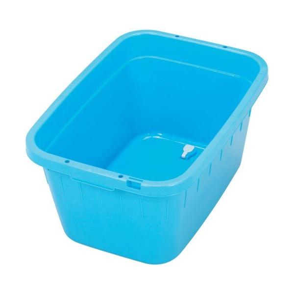 ホース止めが付いているので水を入れるのがらくちん。さらに水抜栓が付いているので、水を抜くのも簡単です。準備も後片付けもスピーディーにできる親切設計の大型たらいです。●メーカー名／新輝合成●サイズ／W66×D47×H33cm●材質／ポリプロピレン