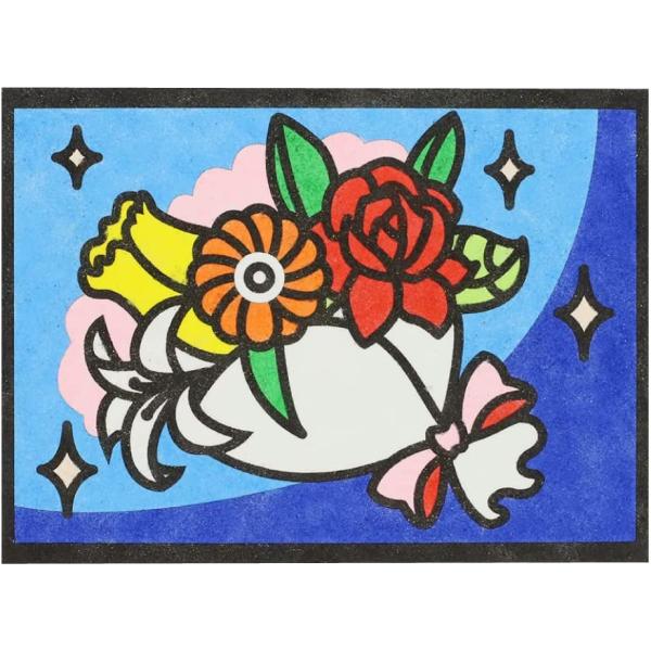 デザインが抜かれているので、シールをめくって砂をかけるだけの簡単工作。●内容／カット済み砂絵台紙●サイズ／完成時：約200×150mm●材質／タック紙