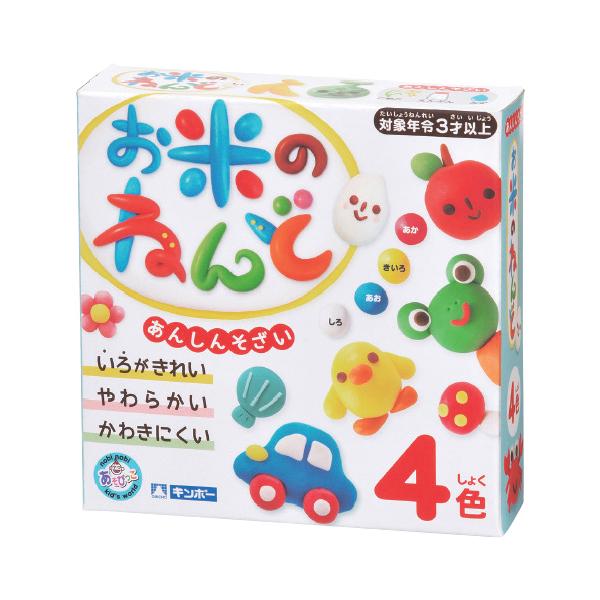 ●メーカー名／銀鳥産業●内容／あか、きいろ、あお、しろ●サイズ／パッケージ：120×120×35mm●重量／1色：30g●材質／米粘土：米粉・水・塩分・食用顔料・保存料、容器・フタ：PP