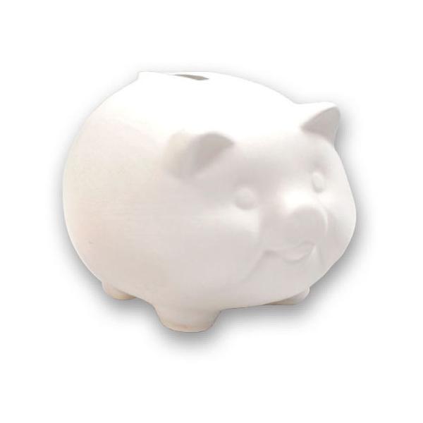 ゴム栓付きの陶器製豚型の貯金箱です。●サイズ／110×130×95mm●材質／陶器