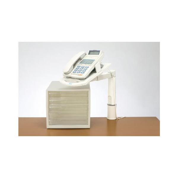 電話機の下に高さ最大約280mmの空間広がる！●サイズ／W206×D355×H470mm●適応電話機／幅130 〜 220mmまで、重量1?まで●アーム伸長／95mm●台傾斜度／0°、17°、35°●ベース回転範囲／360°●クランプ取付け...