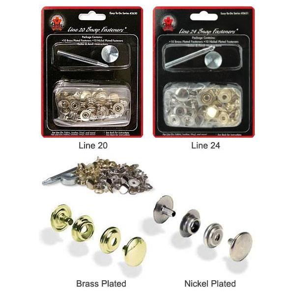 真鍮メッキとニッケルメッキのスナップが各10セットにセッティング用の工具が付いたパックです。レザー以外に布、ビニールなどにも使用可能。※穴パンチは含まれていません。Lline 20 とLline 24の2サイズ有りますのでご選択下さい。Li...