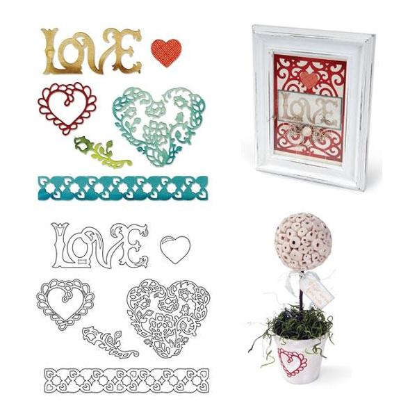 Sizzix :Thinlits Dies set - Love  Hearts &amp; Border (6 pcs)mix (small heart 54 x 50mm)