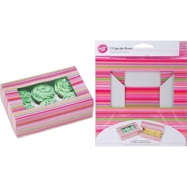 おすそ分けやパーティーのお持ち帰りにぴったりなボックスです。カップケーキやクッキーにどうぞ♪Stripe (2boxes)ストライプ　カップケーキ6個分x2箱