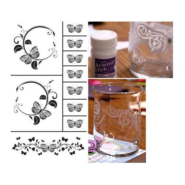 Butterflies 2（へら付き）ステンシル用パターンテンプレート各種シンプルなテンプレートから、再利用可能な低粘着性のシールタイプ、シルクスクリーンタイプ、ガラスエッチング向けのものなど様々な種類とデザインがございます。210x120...