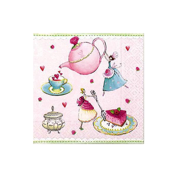 NACLN0866 Little tea party（ドイツ製）デコパージュ用（デコナップ用）の木製品、布製品、ガラス、石鹸、プラスチック、紙に貼れるペーパーナプキンです。貼る時は、専用のデコポッジ(グルー&amp;ニス)などを使用して、素...