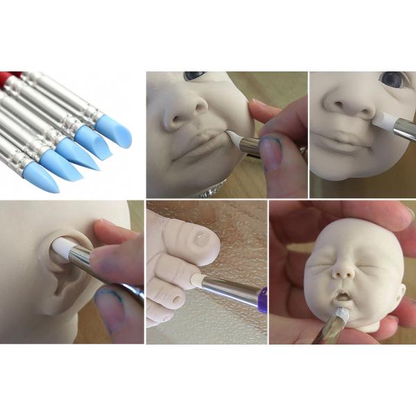 細かい造形をするのに便利な シリコンペン ５本セット です。内容：Angle chisel, Cup chisel, Cup round, Flat chisel, Tapper point