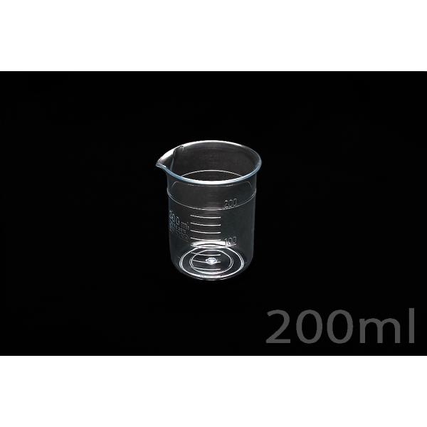 【特長】・ガラスビーカーと変わりない優れた透明性です。・研究・実験用から食品まで広範囲に使用できます。【仕様】容量：200ml目盛付