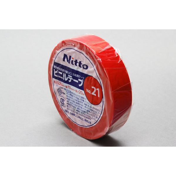 【仕様】品番：NO.21色：赤【サイズ】厚さ(mm)：0.2幅(mm)：19長さ(m)：20●外径：φ80mm、芯内径：φ39mm【特長】・耐久性と強い粘着力を兼ね備えた絶縁用「600V以下」、標識用、包装用、工作用テープ。・有害重金属の鉛...