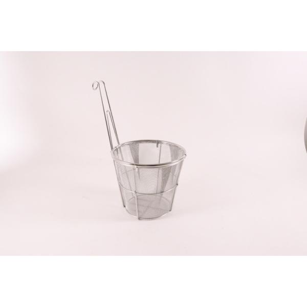 ●14メッシュ 大量かつ細麺にも対応します。そうめんにも最適です。 　上外径×下外径×深さ×柄長mm：φ195×φ130×170×180      　　材質：　18-8ステンレス生産地：燕三条