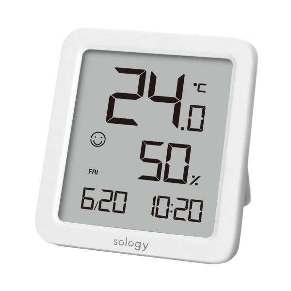 THY0101WH ｜ コンパクトで見やすい デジタル温湿度計お部屋の温度と湿度を、ひと目でやさしくチェック。上から温度計、湿度計、日付＆時計の表示です。シンプルな表示で毎日の空気環境をわかりやすく教えてくれるデジタル温湿度計です。手のひら...