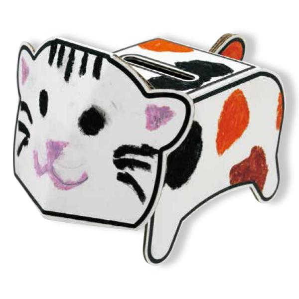 【動物塗り絵タイプ貯金箱】塗り絵シリーズダンボールで作る工作シリーズ○のりもハサミもいらないからカンタン！〇絵を描いてシールを貼って組立てるだけ！ ○楽しく作って貯金ができる！〇安心の日本製