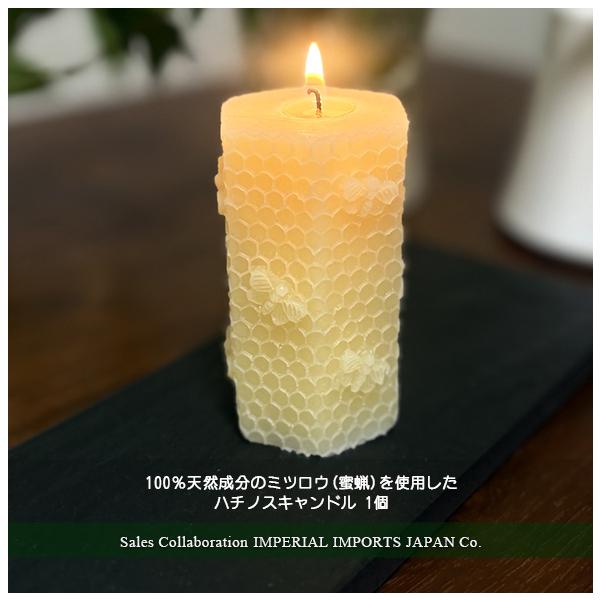 内容・ハチノスキャンドル×1個　サイズ：40mm×50mm 高さ80mm　燃焼時間：約8時間〜・木綿替芯1本・取扱説明書※深めのガラス容器や瓶などに入れて点灯してください。※天然のミツロウを使用して製作していますので、ご購入の時期によりキャ...