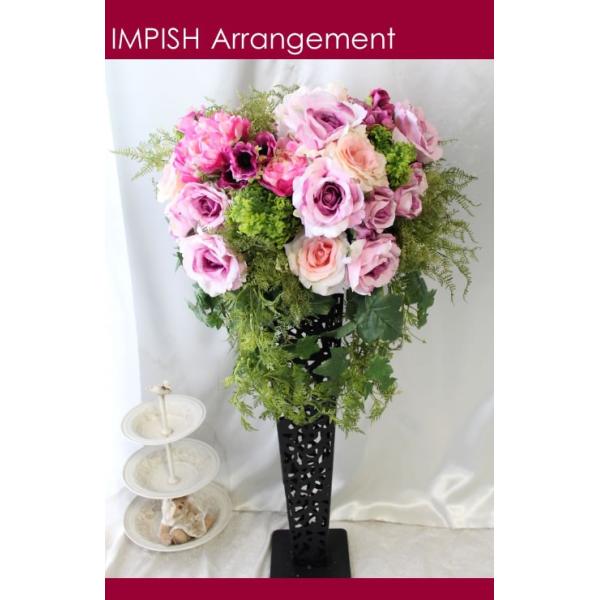 アーティフィシャルフラワー 造花 使用■サイズ:W:55 D:40 H:100 (cm) W=（幅）　Ｄ=（奥行き）　H=（高さ）■主な使用造花：バラ・アネモネ・ピオニー高級造花を使用したデザインアレンジメントです。インテリアとしてはもちろ...