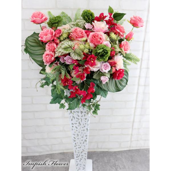 アーティフィシャルフラワー 造花 使用■サイズ:幅:65 奥行:45 高さ:110 (cm) ■主な使用造花：バラ・ブーゲンビリア高級造花を使用したアレンジメントです。インテリアとしてはもちろん贈り物としてもおすすめです。用途例：誕生日、結...