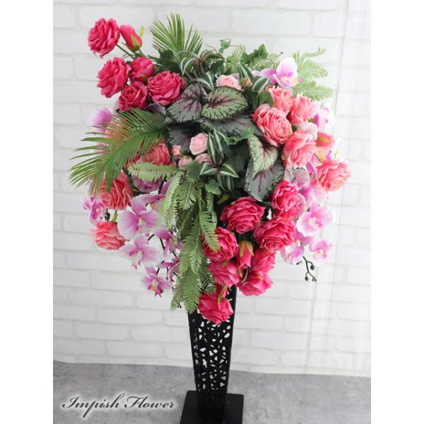 アーティフィシャルフラワー 造花 使用■サイズ:幅:60 奥行:33 高さ:107 (cm) ■主な使用造花：胡蝶蘭 バラ高級造花を使用したアレンジメントです。インテリアとしてはもちろん贈り物としてもおすすめです。用途例：誕生日、結婚祝い、...