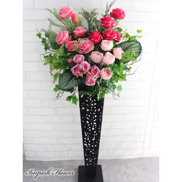 アーティフィシャルフラワー 造花 使用■サイズ:幅:55 奥行:33 高さ:112 (cm) ■主な使用造花：バラ高級造花を使用したスタンド型アレンジメントです。インテリアとしてはもちろん贈り物としてもおすすめです。用途例：誕生日、結婚祝い...