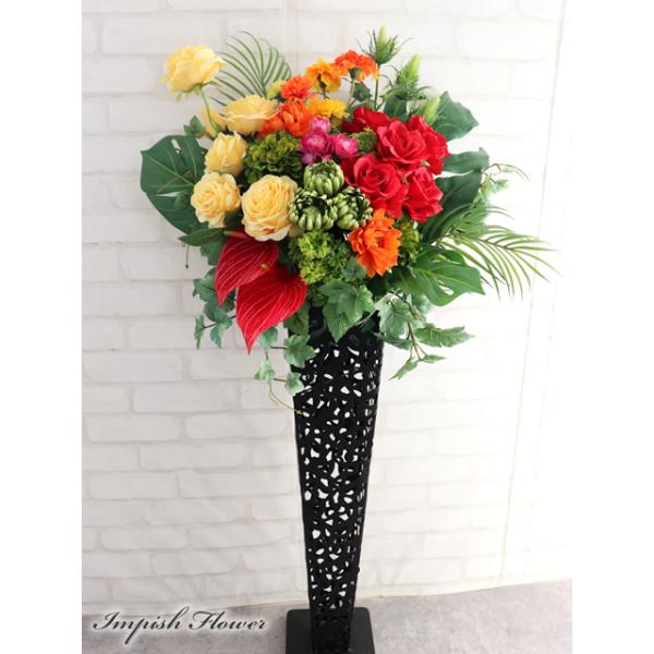 アーティフィシャルフラワー 造花 使用■サイズ:幅:62 奥行:37 高さ:110 (cm) ■主な使用造花：バラ・ダリア高級造花を使用したスタンド型アレンジメントです。インテリアとしてはもちろん贈り物としてもおすすめです。用途例：誕生日、...