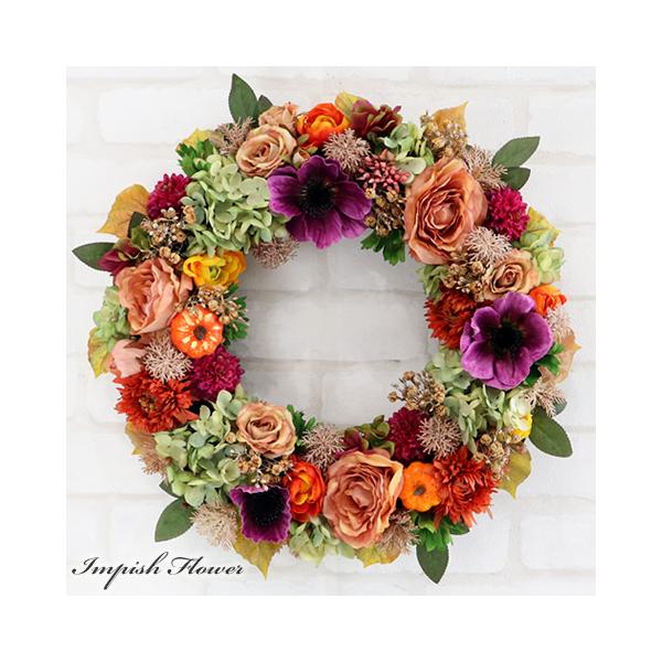 アーティフィシャルフラワー 造花 使用■アレンジサイズ: 直径:45 高さ:10 (cm) ■主な使用造花：バラ・アネモネインテリアとしてはもちろん御祝い用にもぴったりの豪華な造花を使った壁掛けリースのアレンジメント用途例：誕生日、結婚祝い...