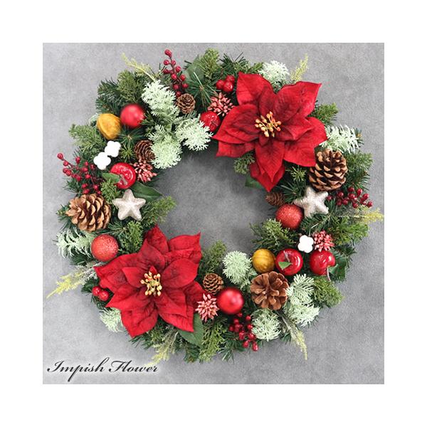 アーティフィシャルフラワー（造花）使用■サイズ: 直径:48 奥行:10 (cm) ■主な使用造花：ポインセチア人気 クリスマスにぴったりの豪華な高級造花を使ったクリスマスリース用途例：誕生日、結婚祝い、記念日、ギフト、プレゼント、贈り物、...