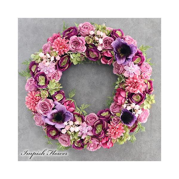 アーティフィシャルフラワー 造花 使用■アレンジサイズ: 直径:43 奥行き:10 (cm) ■主な使用造花：バラインテリアとしてはもちろん御祝い用にもぴったりの豪華な造花を使った壁掛けリースのアレンジメント用途例：誕生日、結婚祝い、記念日...