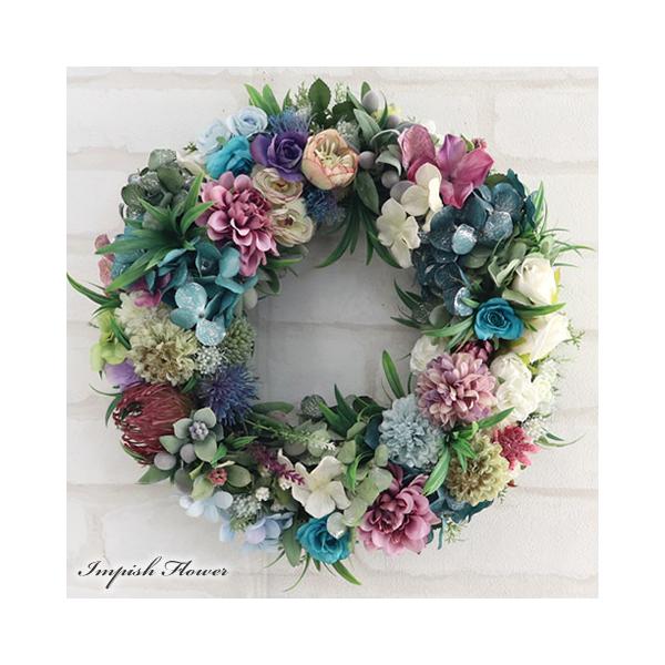 アーティフィシャルフラワー 造花 使用■アレンジサイズ: 直径:35 奥行き:10 (cm) ■主な使用造花：バラ・マムインテリアとしてはもちろん御祝い用にもぴったりの豪華な造花を使った壁掛けリースのアレンジメント用途例：誕生日、結婚祝い、...