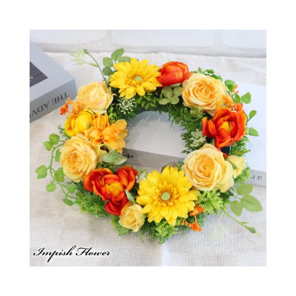アーティフィシャルフラワー 造花 使用■アレンジサイズ: 直径:25 高さ:7 (cm) ■主な使用造花：バラ・ガーベラインテリアとしてはもちろん御祝い用にもぴったりの豪華な造花を使った壁掛けリースのアレンジメント用途例：誕生日、結婚祝い、...