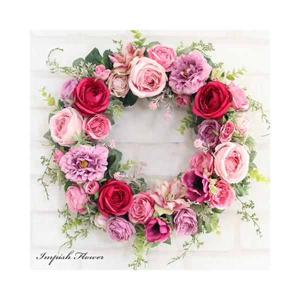 アーティフィシャルフラワー 造花 使用■アレンジサイズ: 直径:38 高さ:9 (cm) ■主な使用造花：バラインテリアとしてはもちろん御祝い用にもぴったりの豪華な造花を使った壁掛けリースのアレンジメント用途例：誕生日、結婚祝い、記念日、ギ...