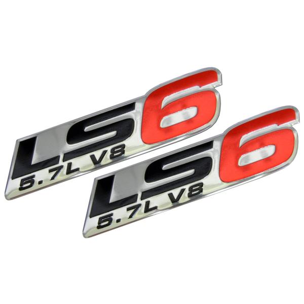 商品名: 2x (pair/set) LS6 5.7L V8 Red Engine Emblems Badges Nameplates Highly Polished Aluminum Chrome Silver for GM Genera...