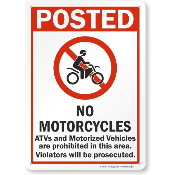 商品名SmartSign-S-8818-Pl-14 ""Posted - No Motorcycles, ATVs And Motorized Vehicles"" Sign | 10"" x 14"" Plastic , Black/Re...