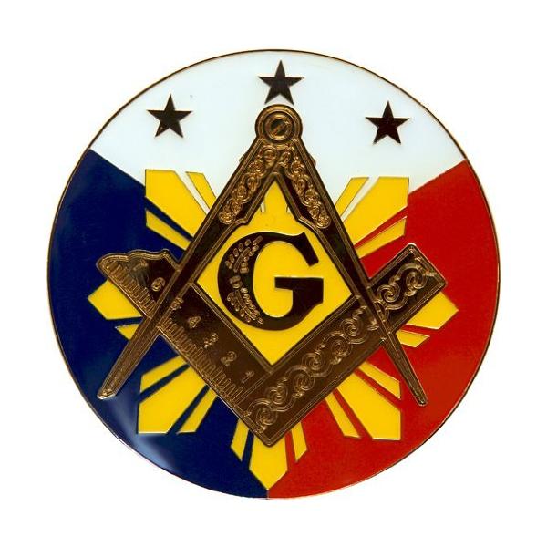 商品名: Masonic Masons USA Starメタルエンブレム Square &amp; Compass Sun Round Masonic Auto Emblem - [Red White Blue][3'' Diameter]...