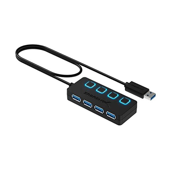 商品名: SABRENT usbハブ 3.2 Gen1 4ポート（LED電源スイッチ搭載）SuperSpeed 5Gbps PS5/PS4、ノートパソコン、PC、タブレット、Macbook用、WindowsとMacシステム対応（ケーブル長6...