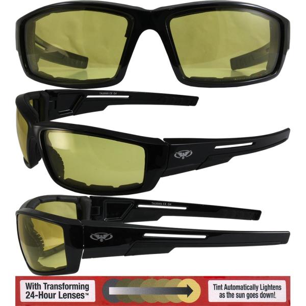 商品名:  Global Vision Sly 24 Padded Motorcycle Sunglasses Gloss Black Frames with 24 Hour Transforming Photochromic Yellow...
