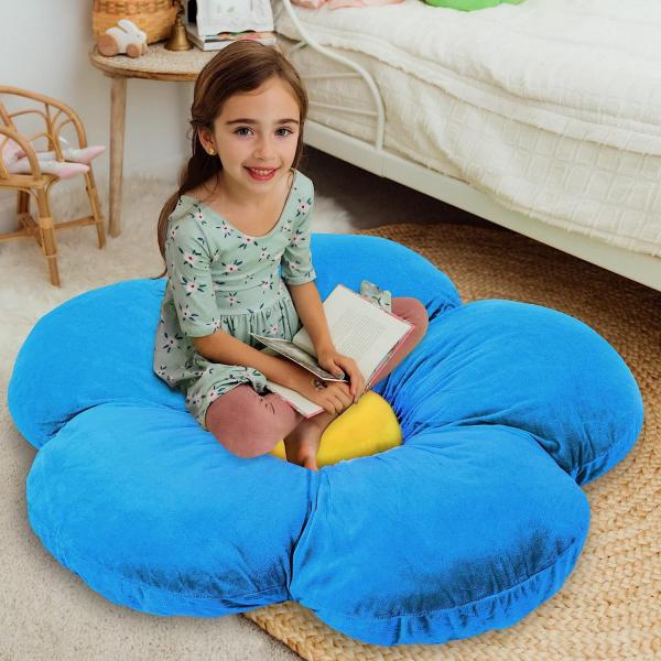 商品名Girls floor pillow bed as reading nook cushion decorative and soft gifts to make her smile (ブルー)Butterfly Craze Daisy...