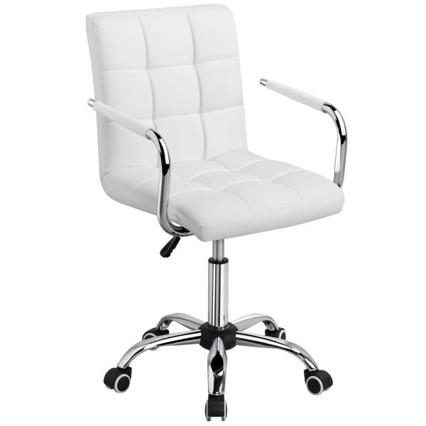 商品名:  Yaheetech White Desk Chairs with Wheels/Armrests Modern PU Leather Office Chair Midback Adjustable Home Computer E...