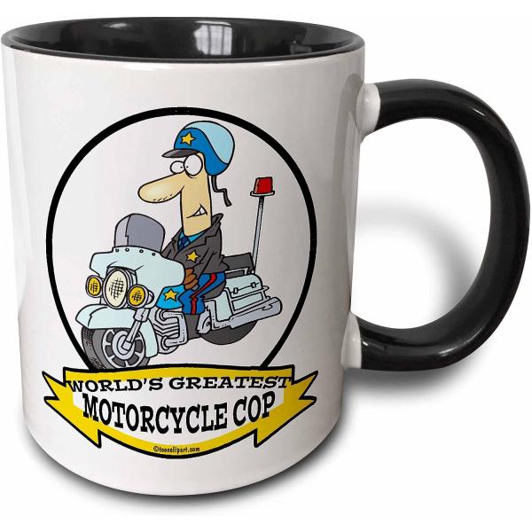 商品名3drose Dooni Designs Worlds Greatest漫画   Funny Worlds Greatest Motorcycle Cop Cartoon   マグカップ 11 oz ホワイト mug_103363_4...