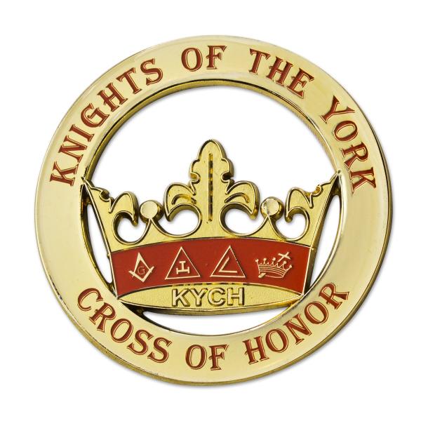 商品名: Masonic Knights of the Yorkオートエンブレム Knights of the York Round Masonic Auto Emblem - [Gold &amp; Red][3'' Diameter]ブ...