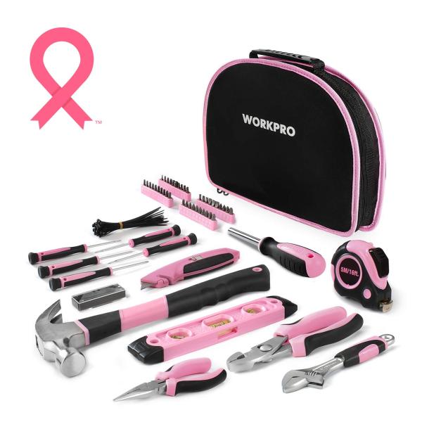 商品名: WORKPRO 103-Piece Pink Tool Kit - Ladies Hand Tool Set with Easy Carrying Round Pouch - Durable, Long Lasting Chrom...