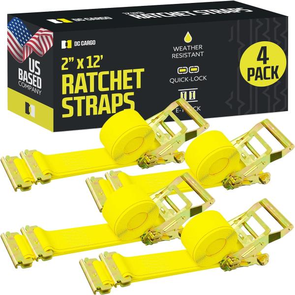 商品名- 4-pack 212RSEFDC Cargo E-Track Ratcheting Straps Cargo Tie-Downs, (Pack of 4) 2 x 12 Heavy Duty Yellow Polyester Ti...