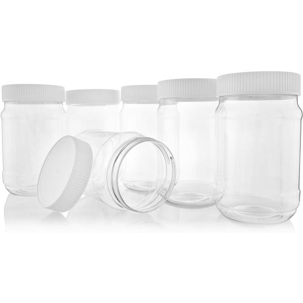 商品名Pinnacle Mercantile プラスチックジャー クリスタルクリア 回転式フタ付き 16オンス 6点セット 幅広口Pinnacle Mercantile Plastic Mason Jars - Screw on Ribbe...