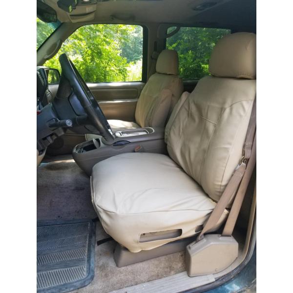 商品名: Chevy Suburban、TahoeとGMCユーコンCaptain椅子シートカバーでベージュLeatherette with電動ドライバ側、Electric構造材コントロールの助手席側 Chevy Suburban, Taho...