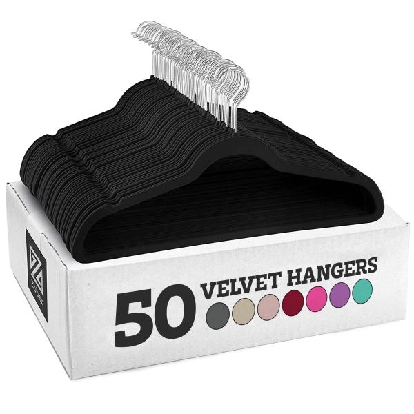 商品名:  Zober Velvet Hangers 50 Pack - Heavy Duty Black Hangers for Coats, Pants &amp; Dress Clothes - Non Slip Clothes Ha...